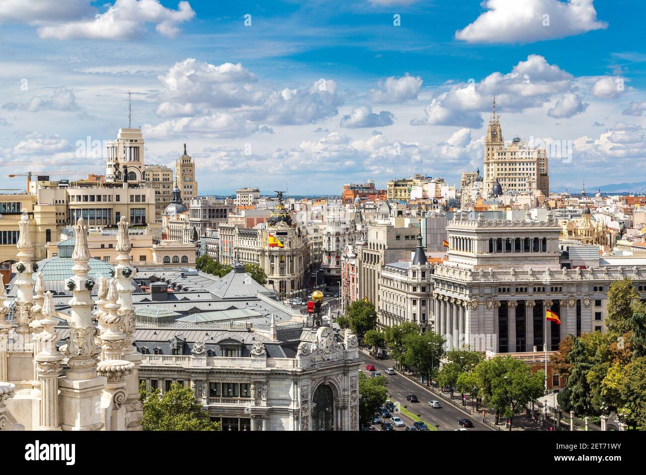 Aerial view Plaza de Cibeles in Madrid in a beautiful summer day, Spain ...