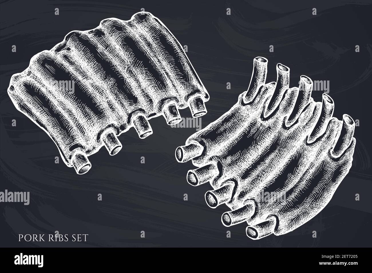 Vector set of hand drawn chalk Pork ribs Stock Vector Image & Art - Alamy