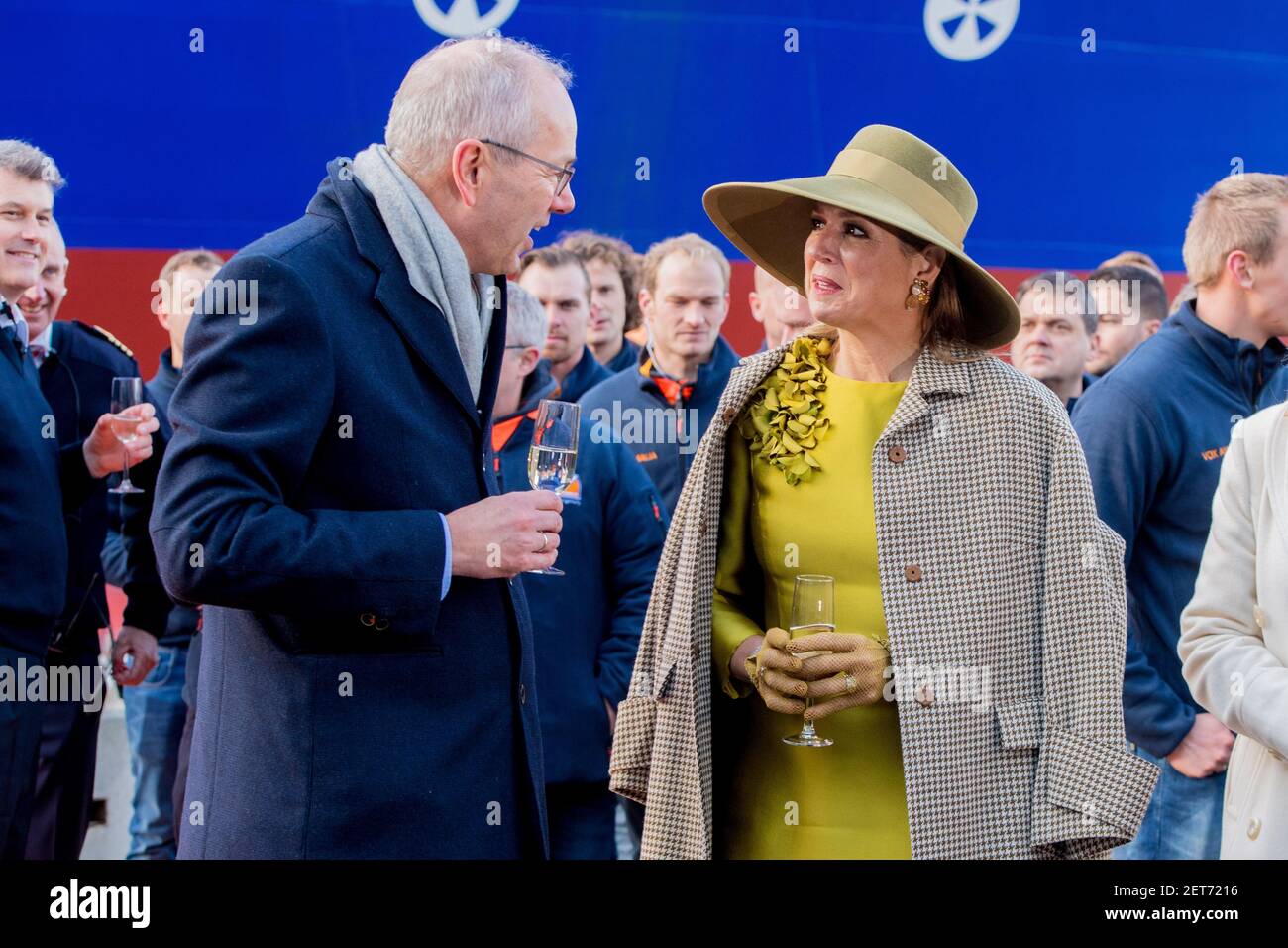 Queen Maxima during the baptism of trailing suction hopper dredger Vox ...
