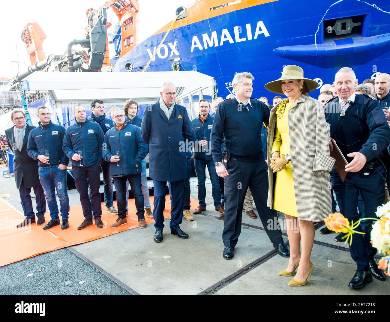 Queen Maxima during the baptism of trailing suction hopper dredger Vox ...