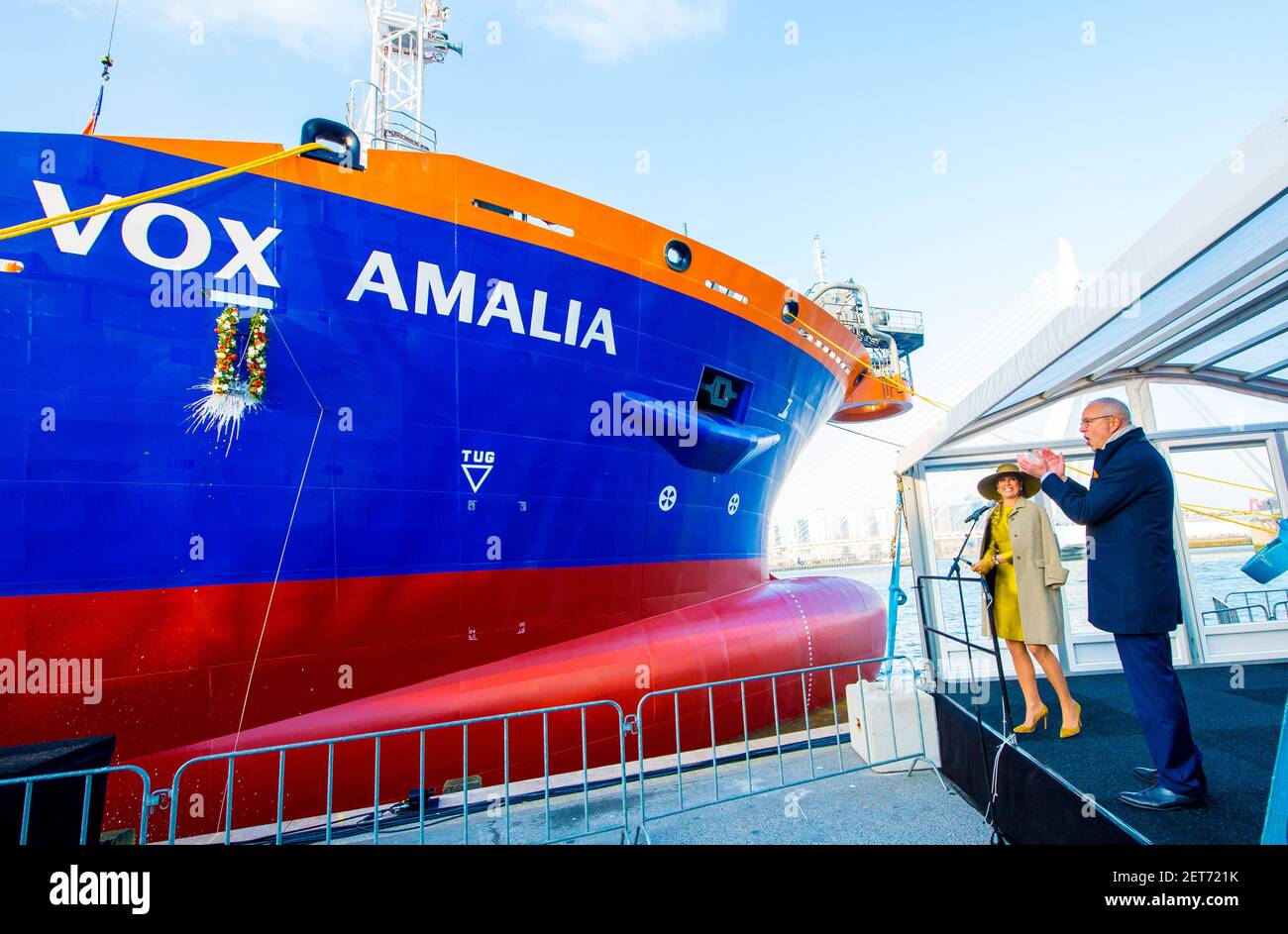 Queen Maxima during the baptism of trailing suction hopper dredger Vox ...