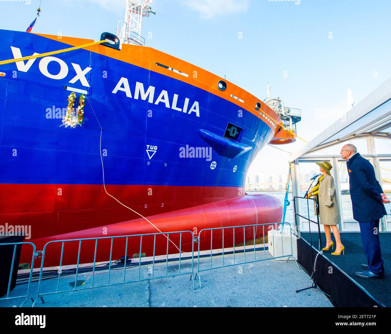 Queen Maxima during the baptism of trailing suction hopper dredger Vox ...