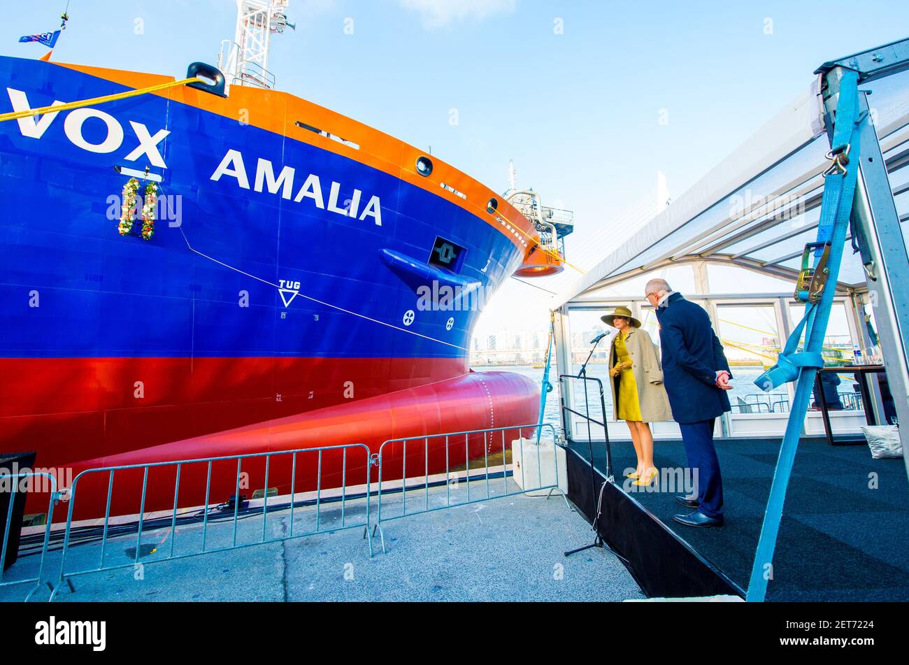 Queen Maxima during the baptism of trailing suction hopper dredger Vox ...