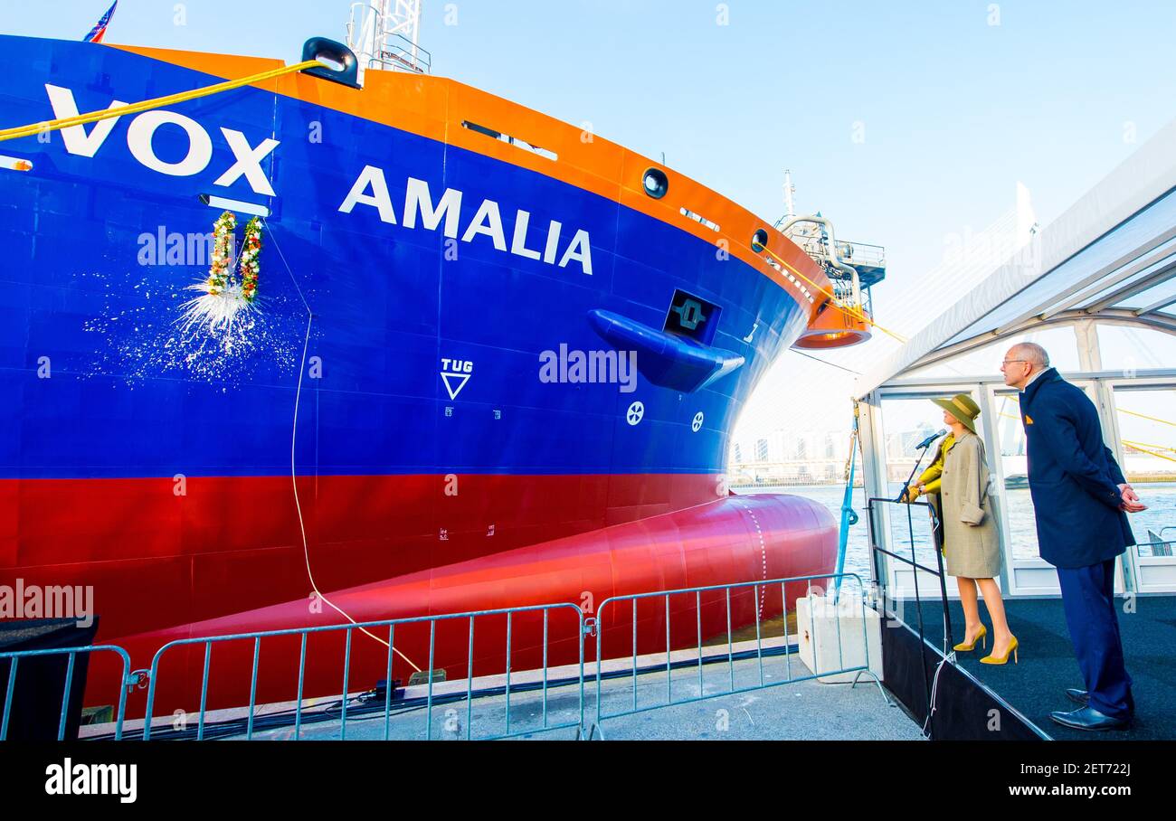 Queen Maxima during the baptism of trailing suction hopper dredger Vox ...