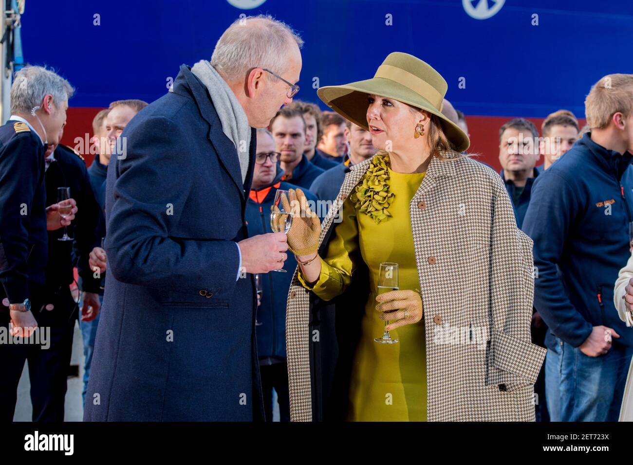 Queen Maxima during the baptism of trailing suction hopper dredger Vox ...