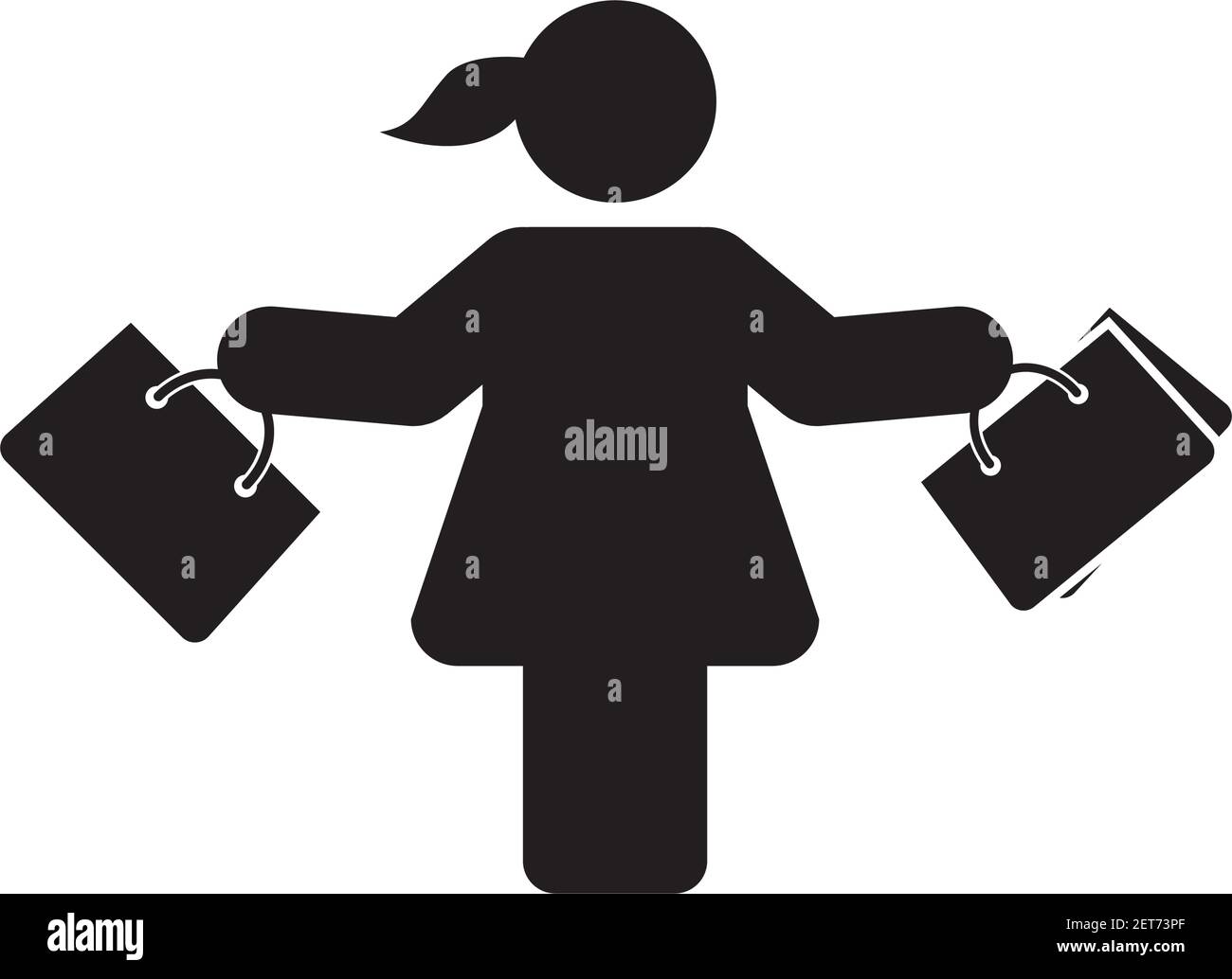 Shopping icon vector female person with bag symbol in a flat color ...