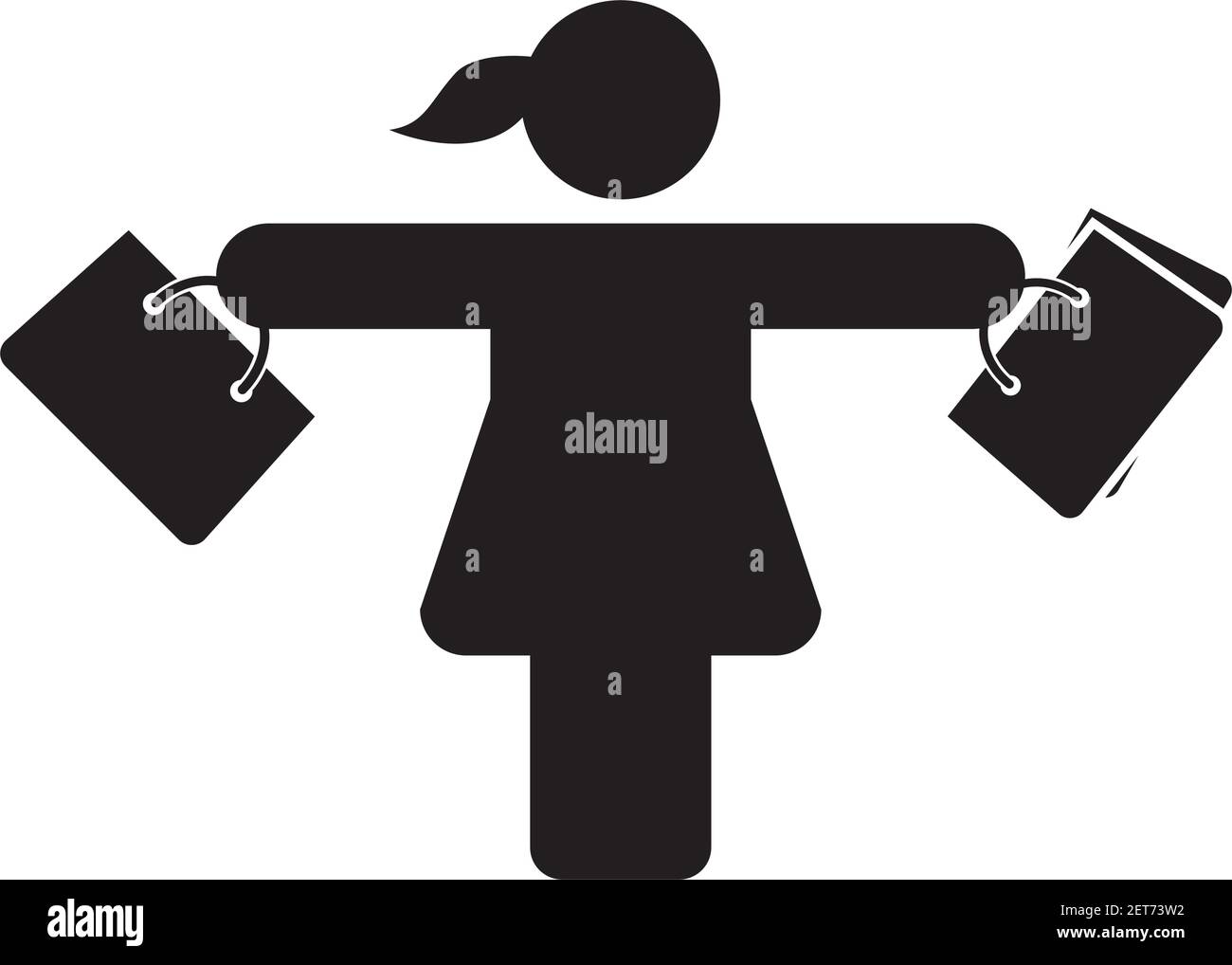 Shopping icon vector female person with bag symbol in a flat color ...