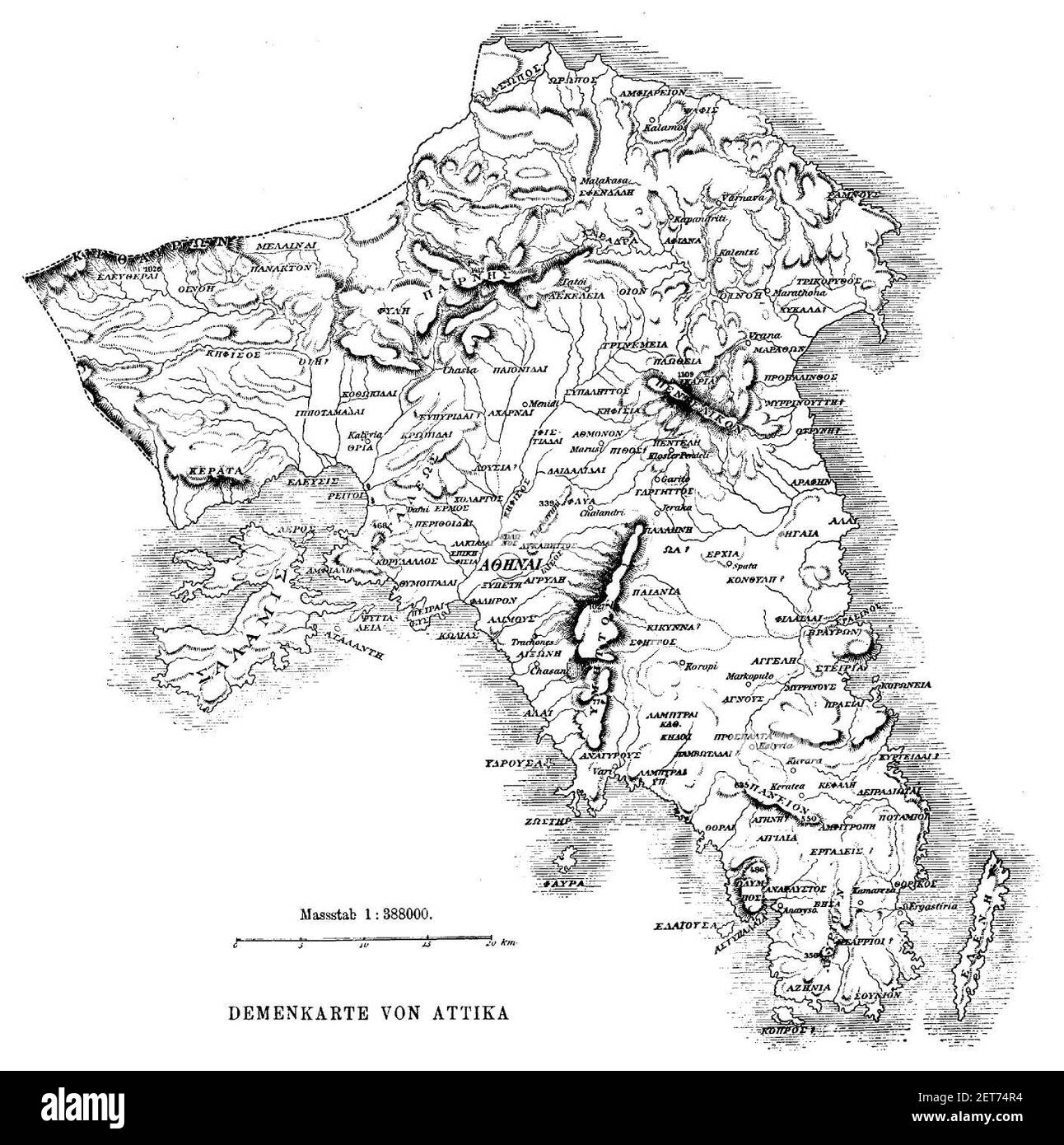 Pauly-Wissowa II,2, 2204adjunct - map of Attica (demes Stock Photo - Alamy