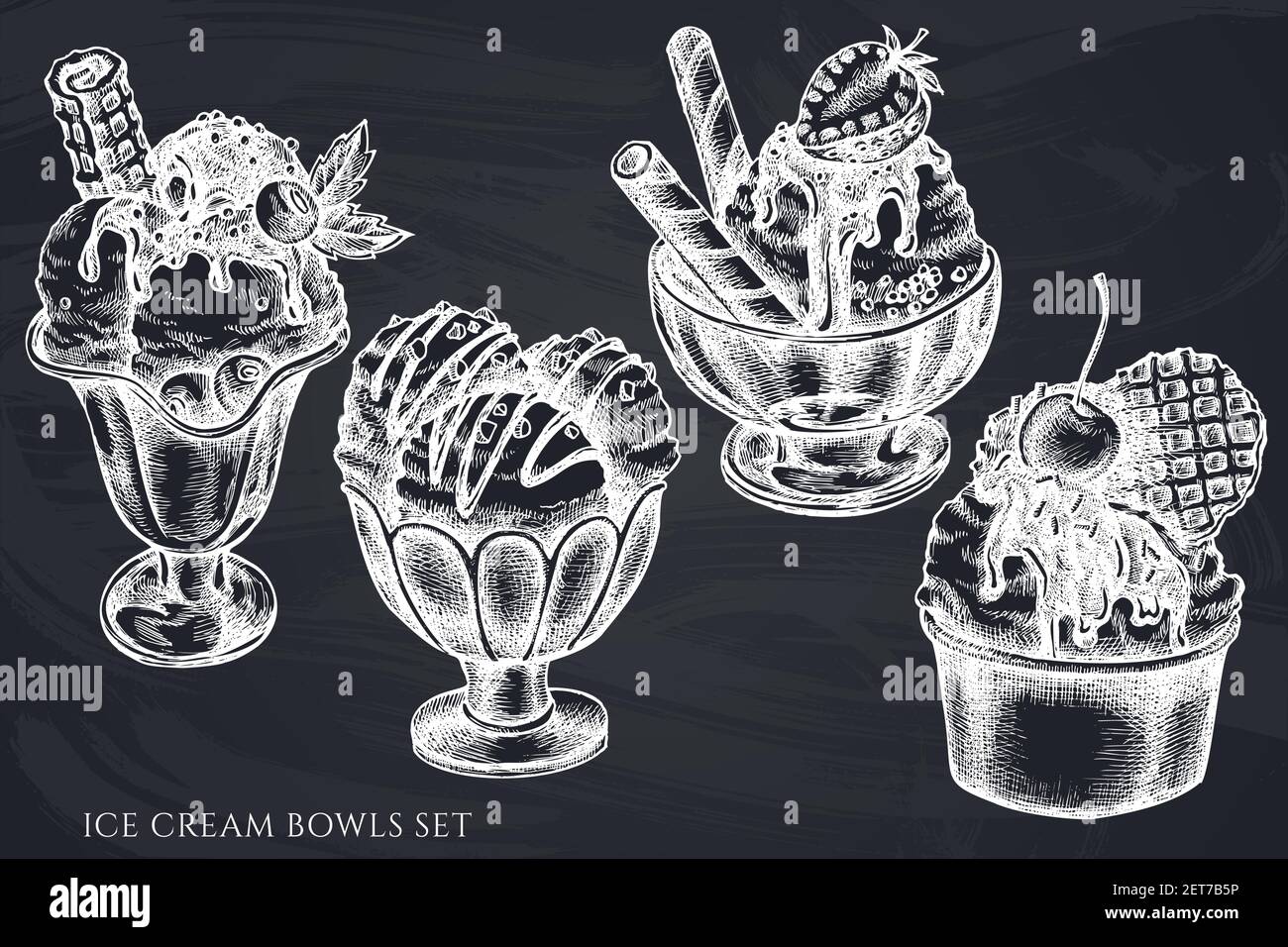 Vector set of hand drawn chalk ice cream bowls Stock Vector Image & Art ...