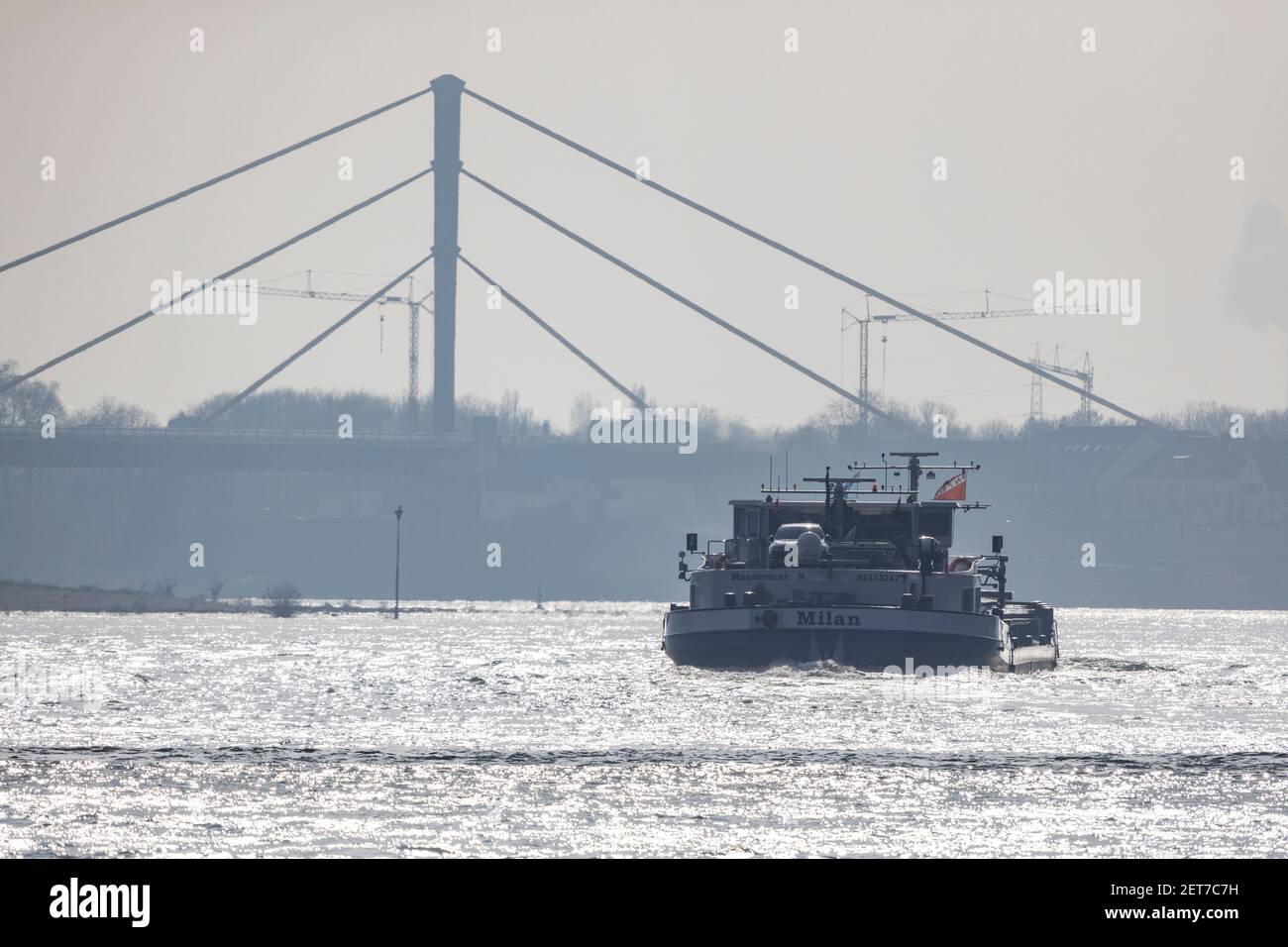Cargo ship on the river Rhine at Duisburg, North Rhine-Westphalia ...