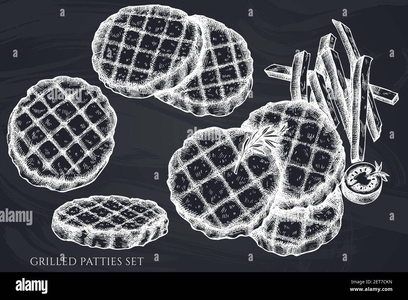 Vector set of hand drawn chalk grilled burger patties Stock Vector ...