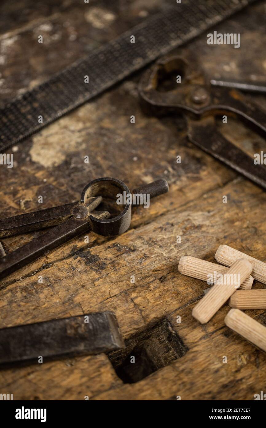 Wooden desk carpenter tools hi-res stock photography and images - Alamy