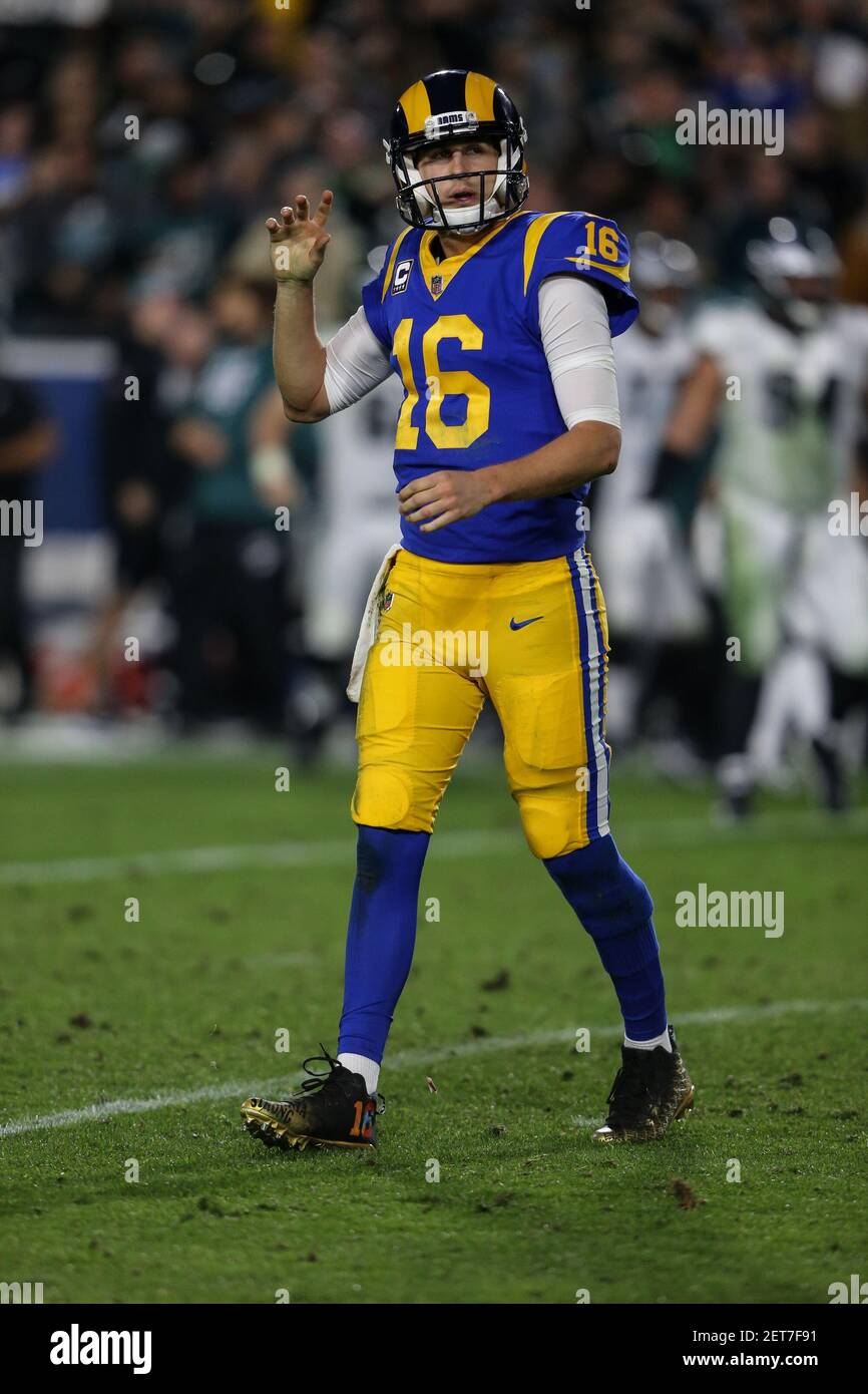 December 16, 2018 Los Angeles, CA...Los Angeles Rams quarterback Jared Goff #16 after a throwing ...