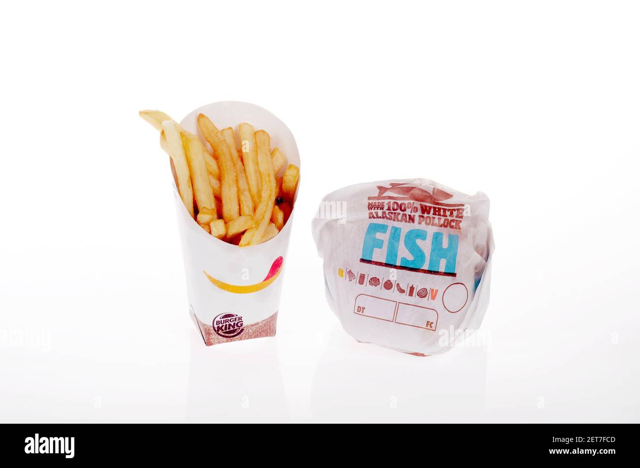 Burger King Fish Sandwich with large french fries Stock Photo - Alamy
