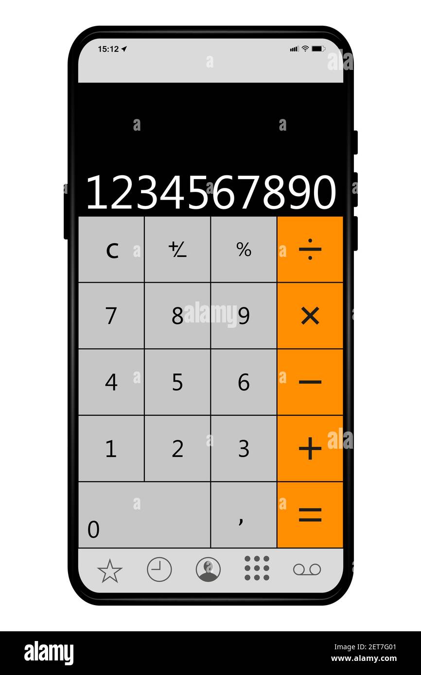 Calculator on smartphone screen. Isolated on white background. Phone ...