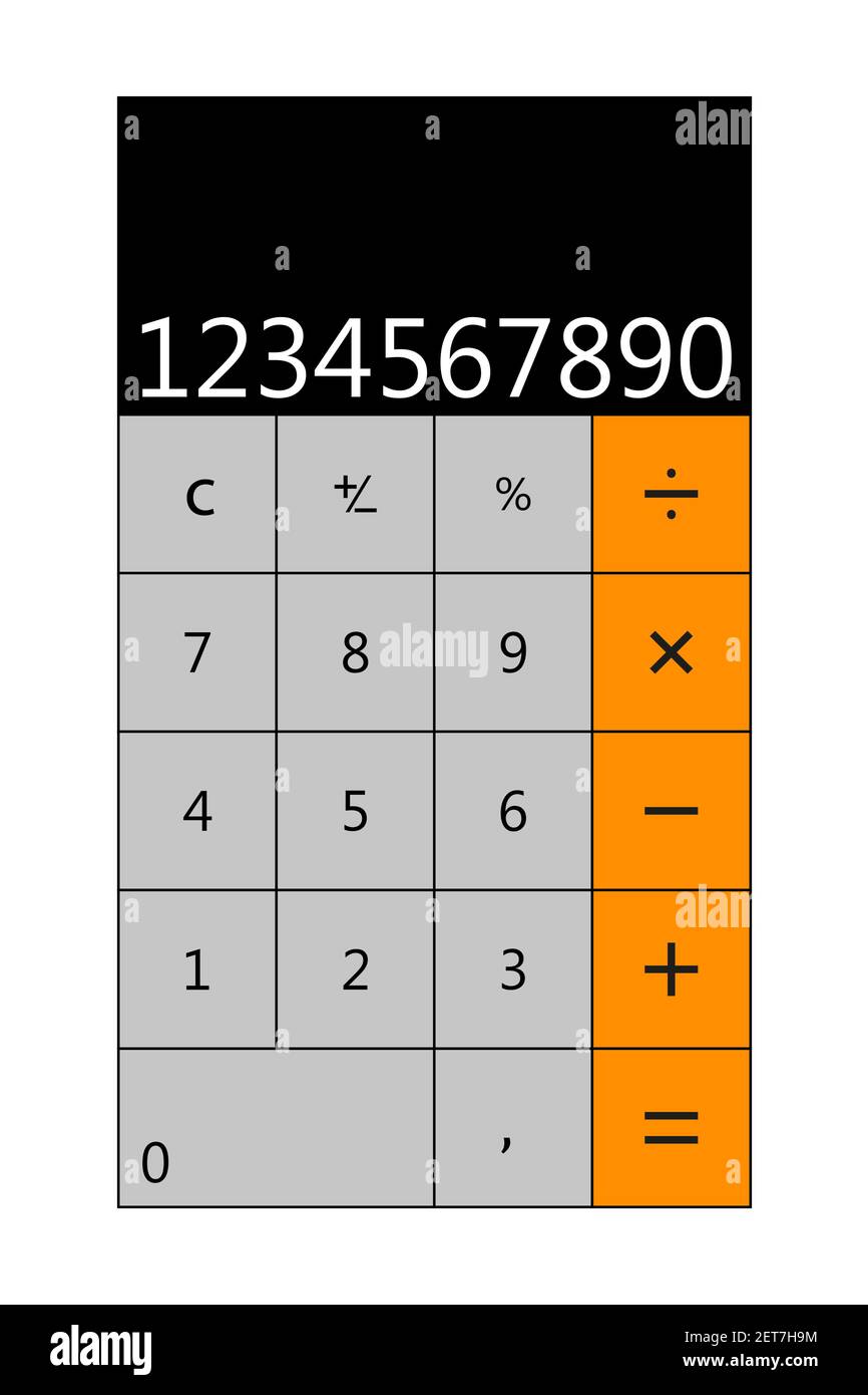 Calculator on smartphone screen. Isolated on white background. Phone ...