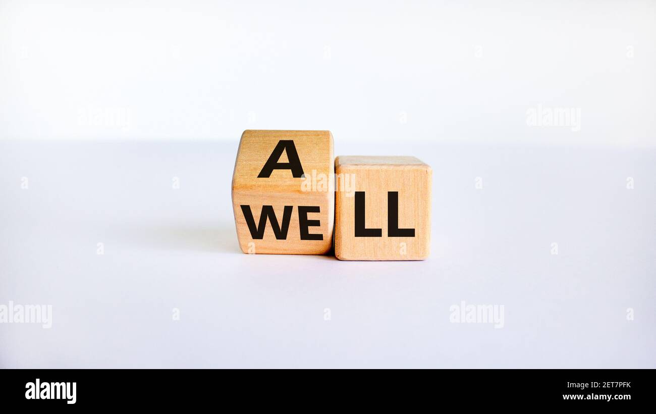 All is well symbol. Turned cubes with words all well. Beautiful white ...