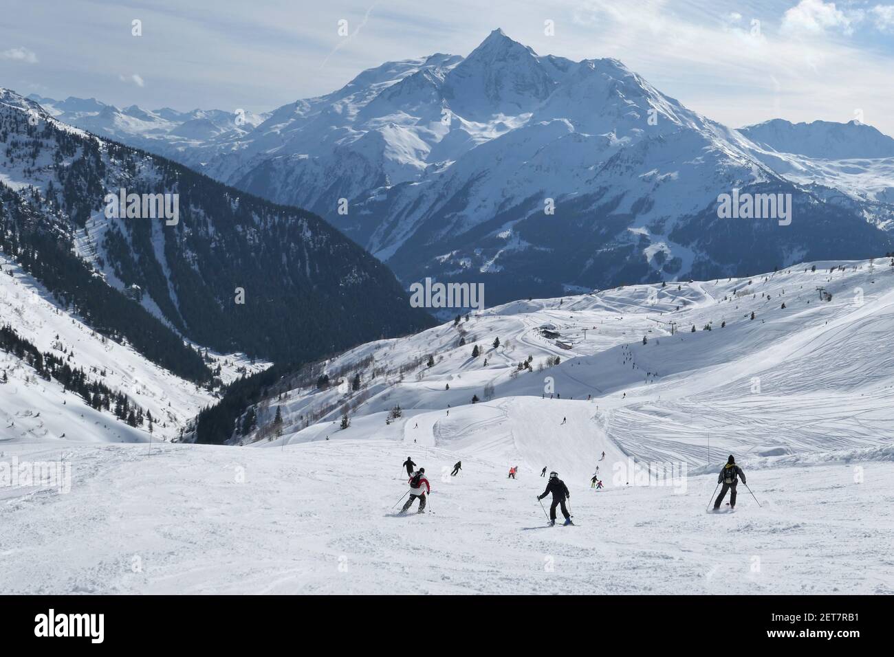 Ski slope in La Rosiere in France. Alps winter landscape Stock Photo ...