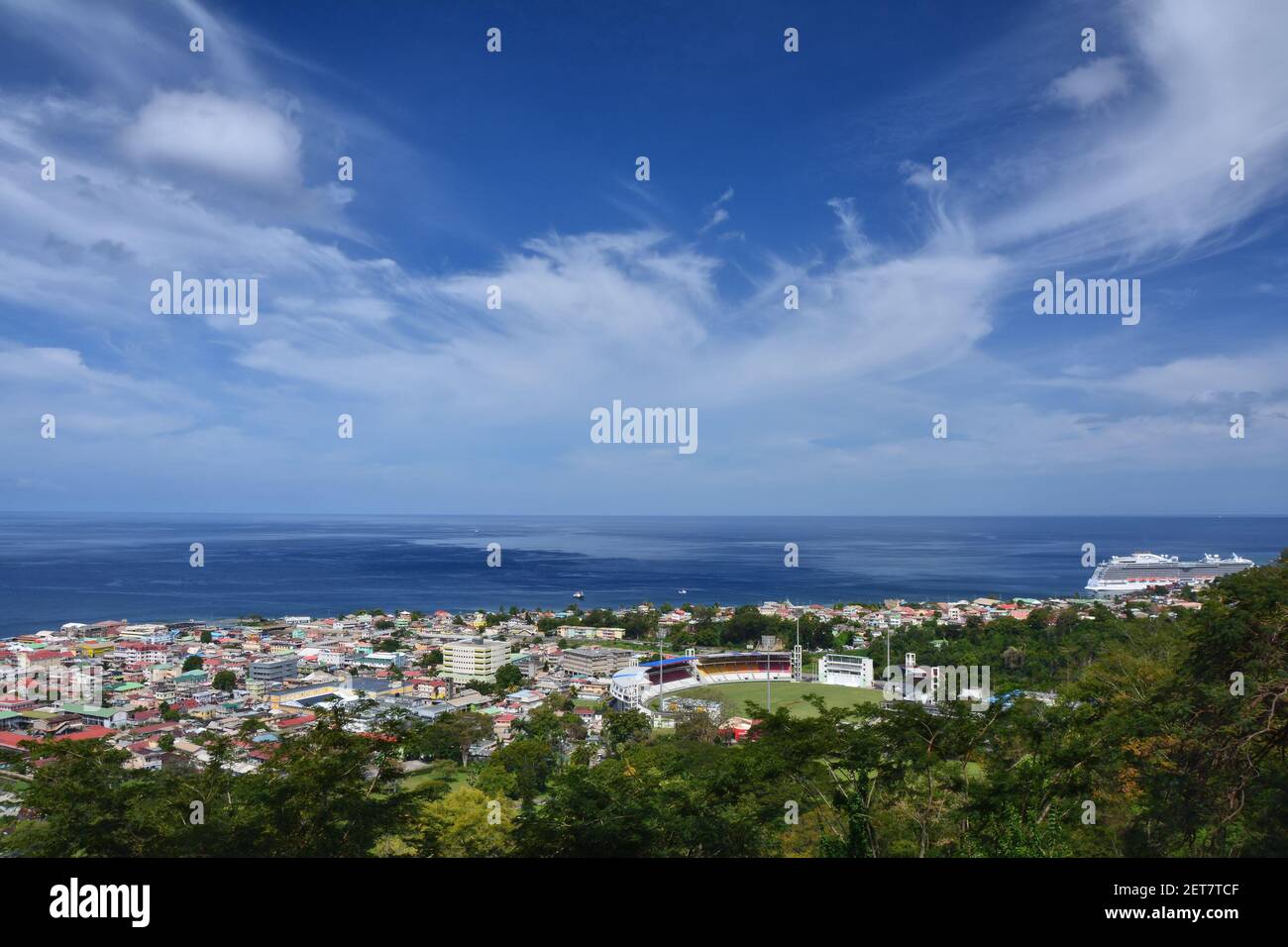 Roseau town landscape and ocean, Dominica island, Caribbean Stock Photo ...