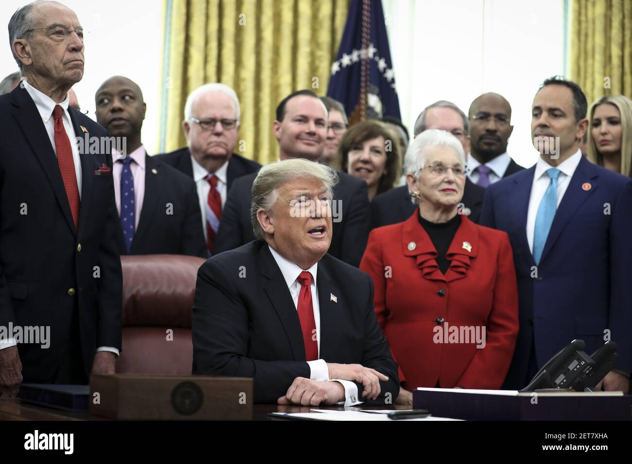 President Donald Trump speaks before signing the First Step Act and the ...