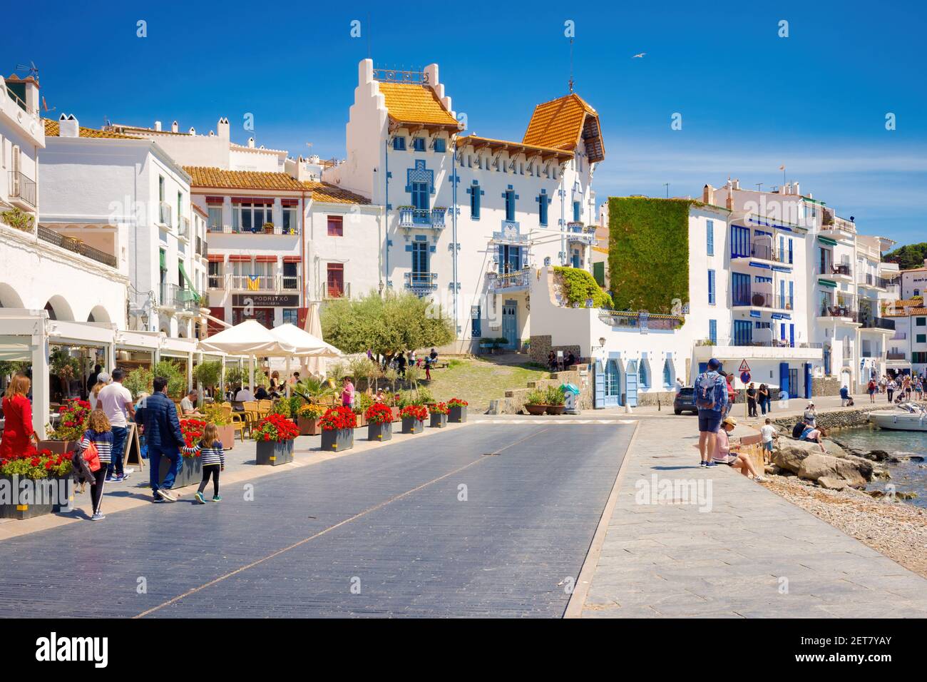 View of the promenade that borders the bay in the center of the town ...