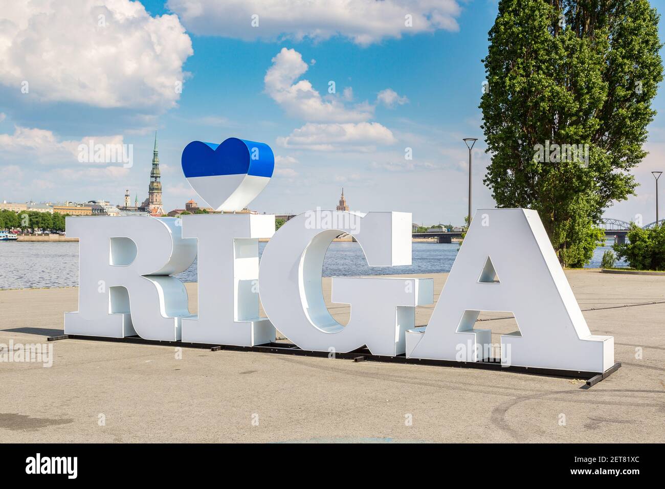 City name sign in Riga in a beautiful summer day, Latvia Stock Photo ...