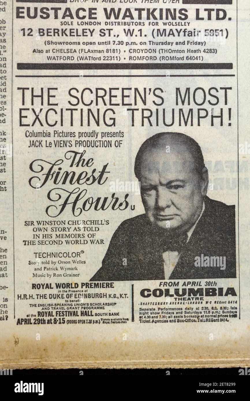 Advert for the documentary film "The Finest Hours" about Sir Winston ...