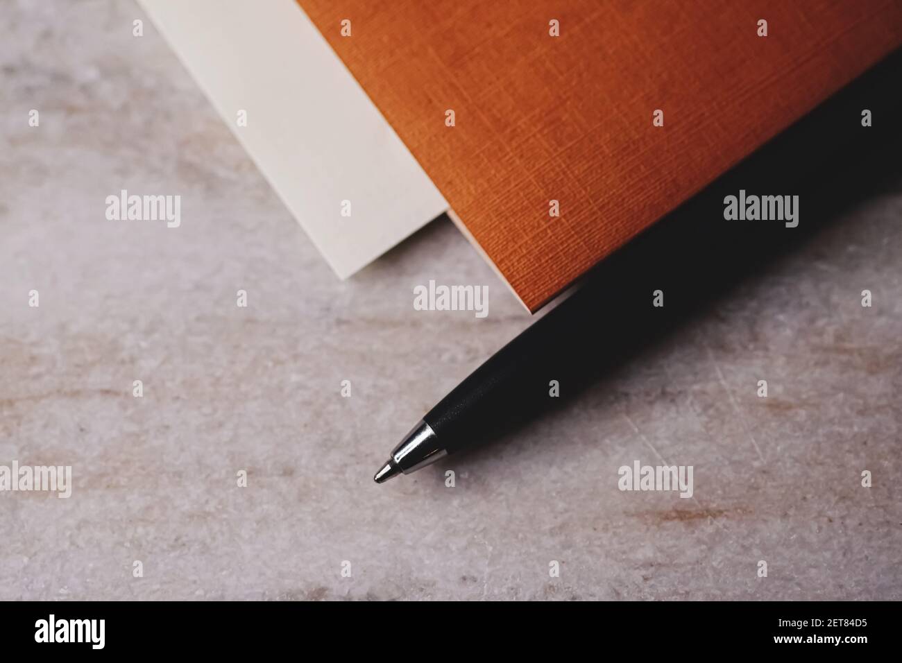 Pen and papers as office stationery, closeup Stock Photo - Alamy