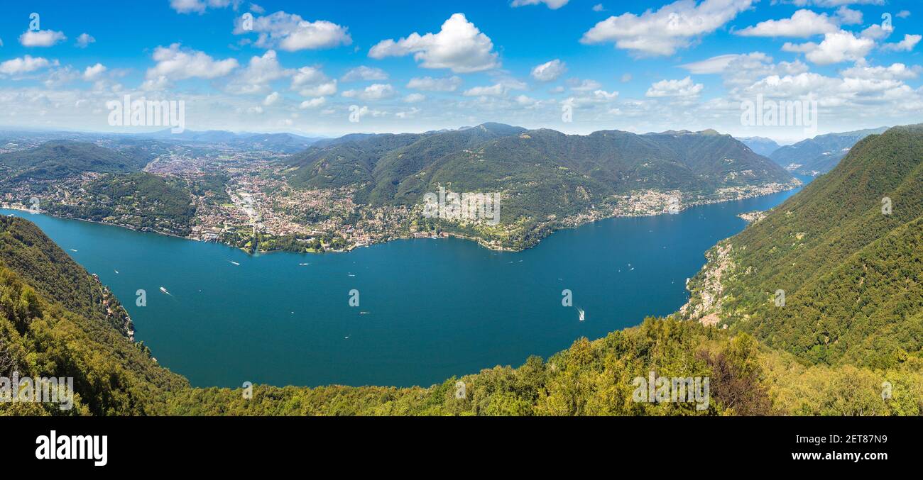 Panoramic aerial view of lake Como in Italy in a beautiful summer day ...