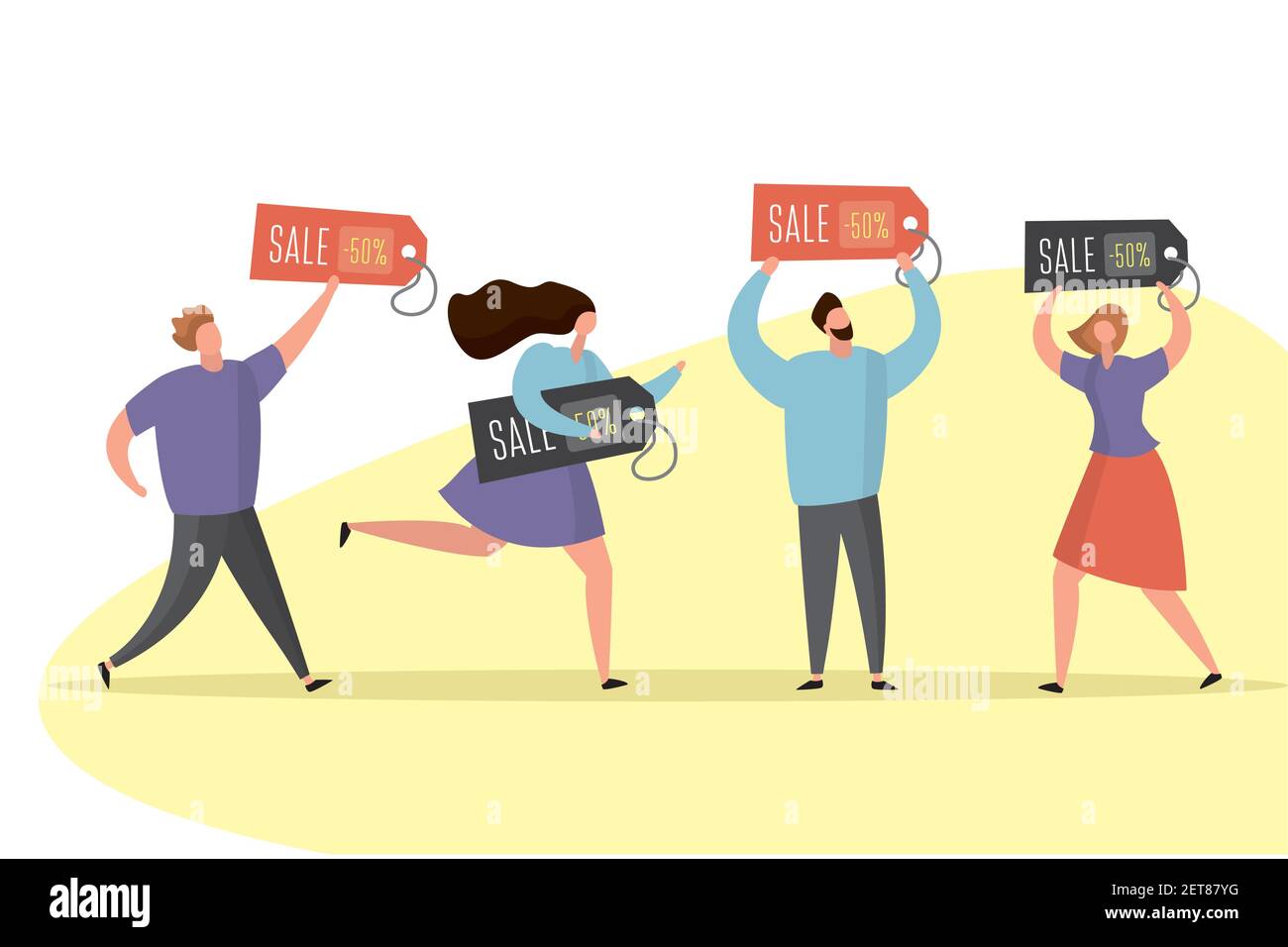 Women and men with sale label,shopping people,trendy style design,flat ...