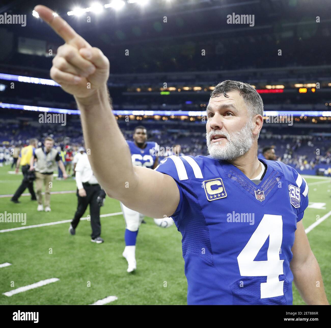 Indianapolis Colts kicker Adam Vinatieri (4) points to the fans after ...
