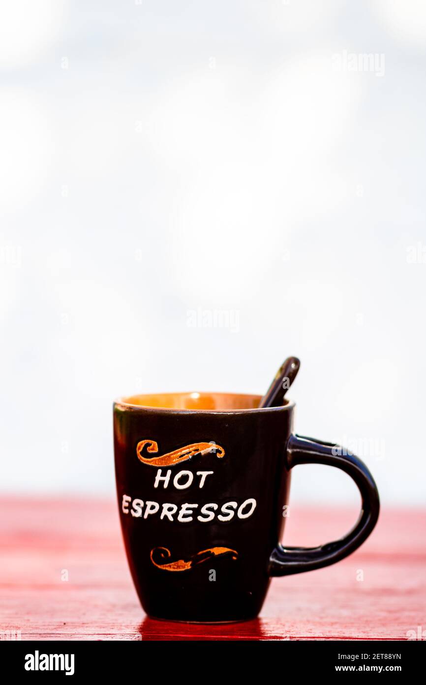 Cup of fresh made coffee on wooden background Stock Photo - Alamy