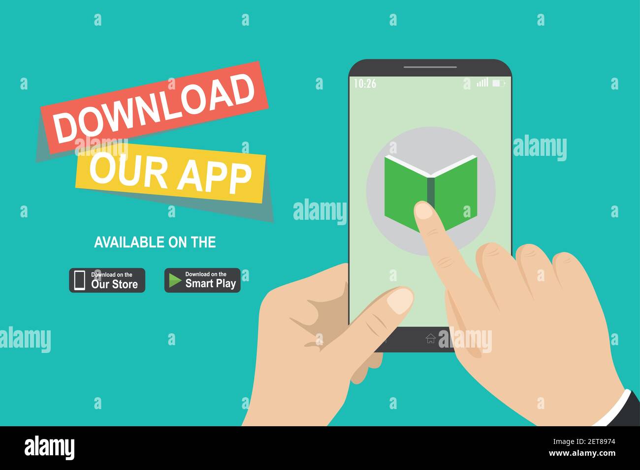 Download page of the mobile app,hand holding modern smartphone and ...