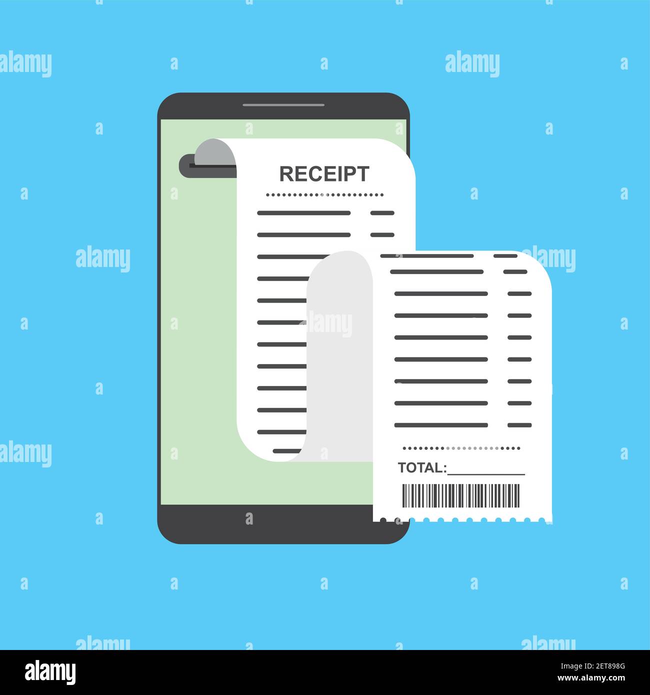 Modern smartphone and Receipt bill, long paper invoice,app to buy ...