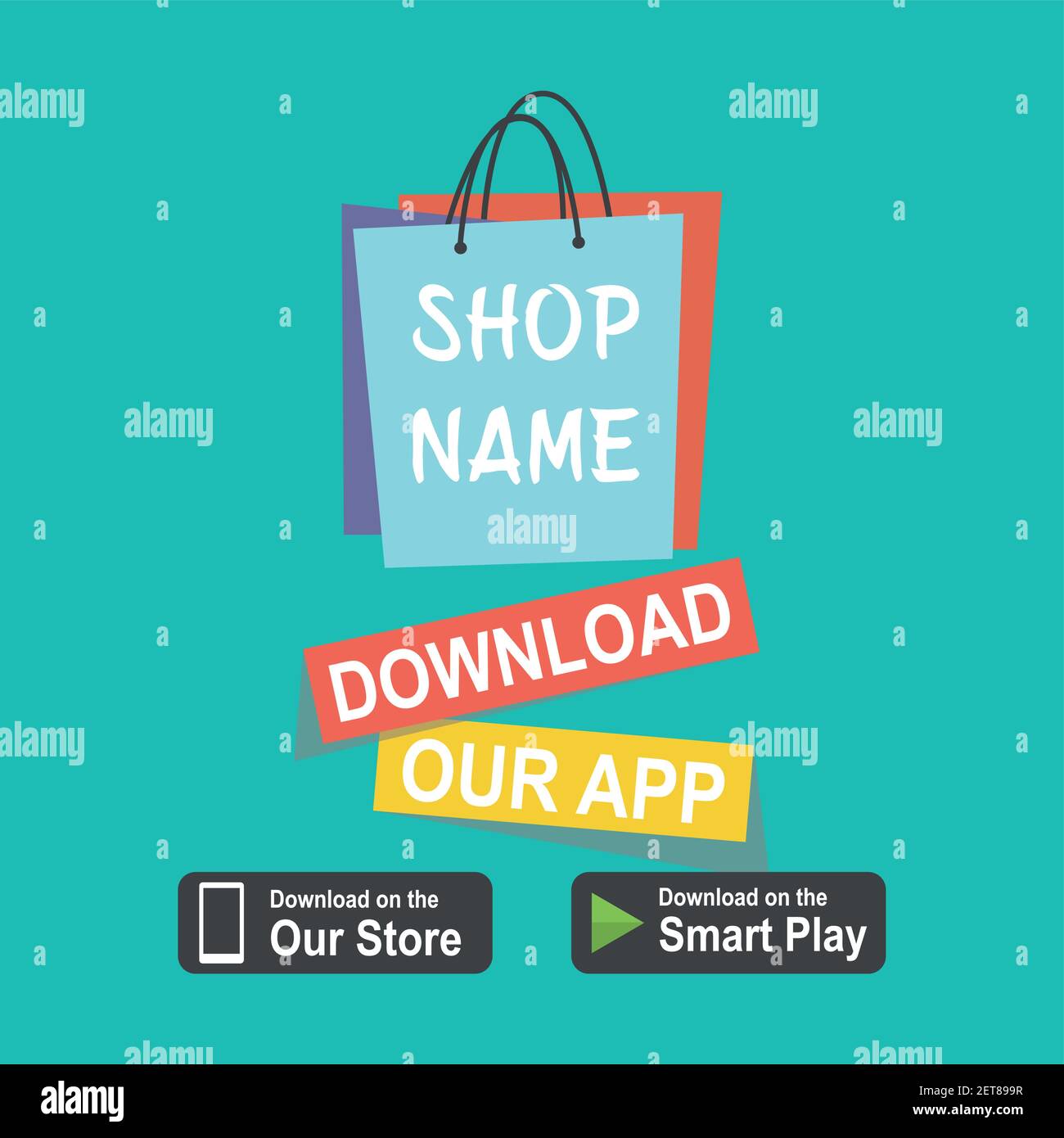 Mobile app logo or icon,template shopping bags with text,flat vector ...