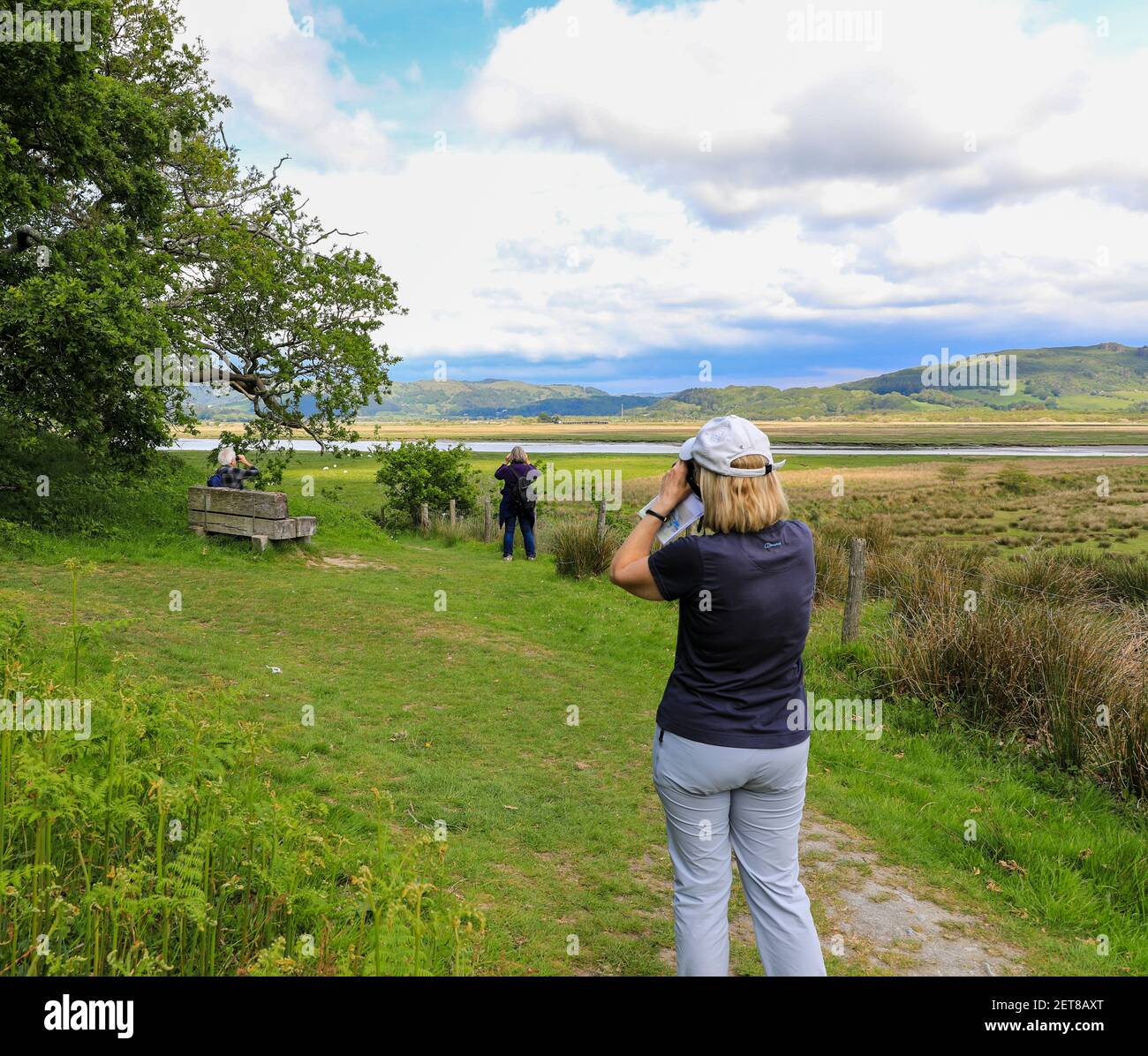 Birdwatchers at the RSPB Nature Reserve at Ynys-hir, Eglyws-fach ...