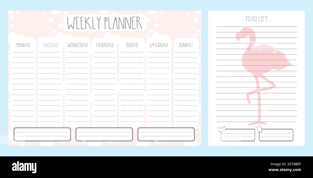 Weekly planner with hearts and to do list with cute flamingo,adorable ...