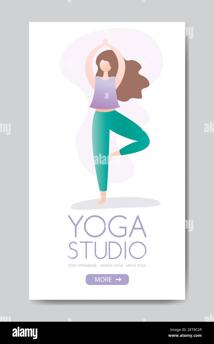 Yoga studio Banner or card template,Happy girl in yoga pose,simple ...