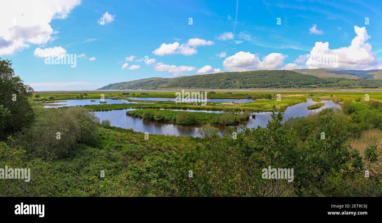 A panorama of the wetlands at the RSPB Nature Reserve at Ynys-hir ...