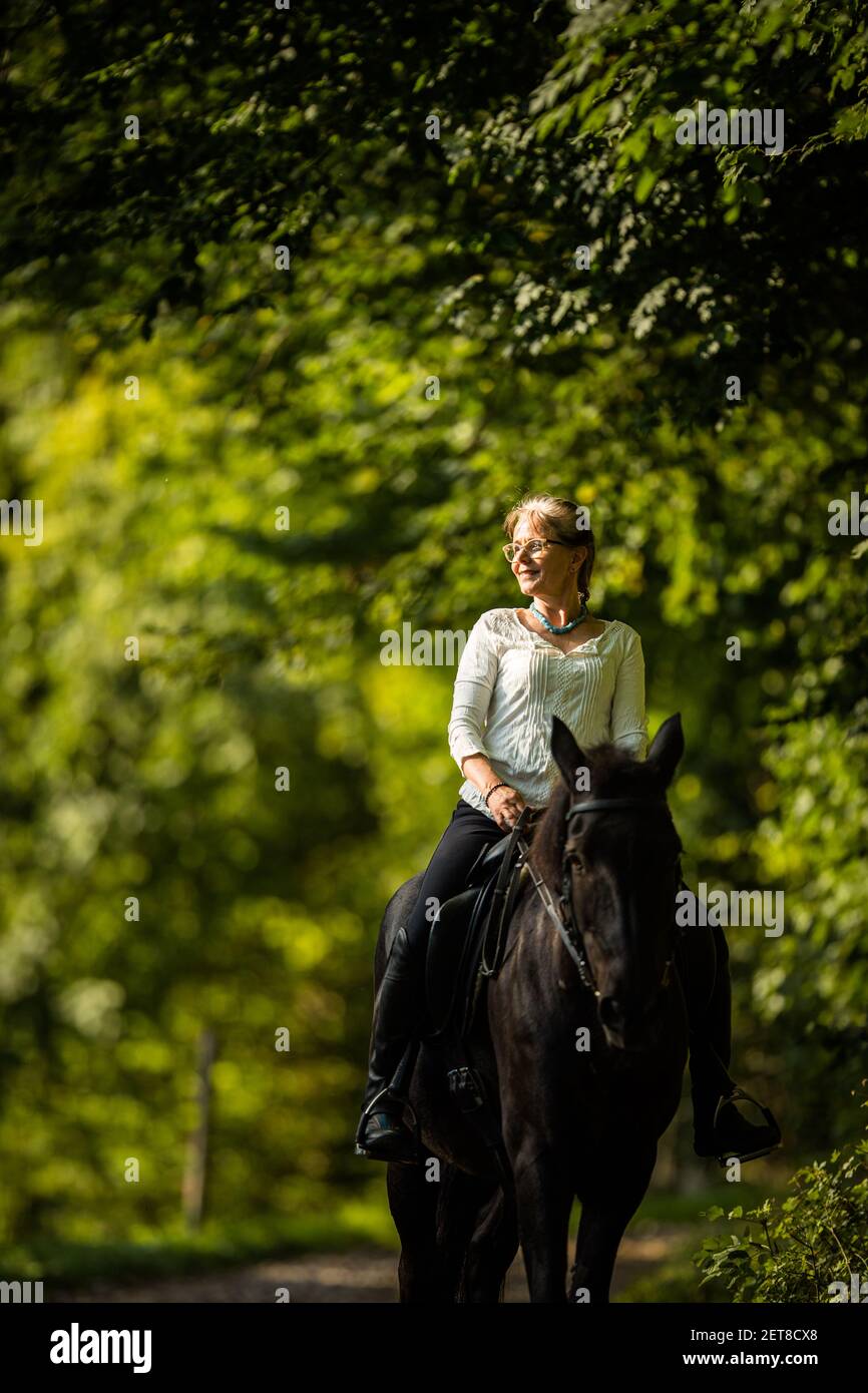 Woman riding a horse. Equestrian sport, leisure horse riding concept ...