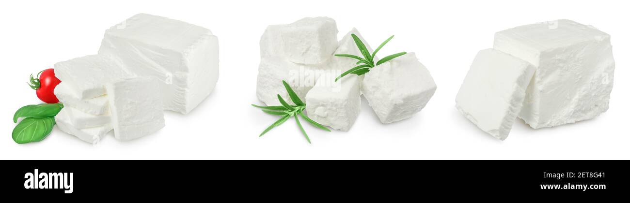 Feta cheese isolated on white background. With full depth of field. Set ...