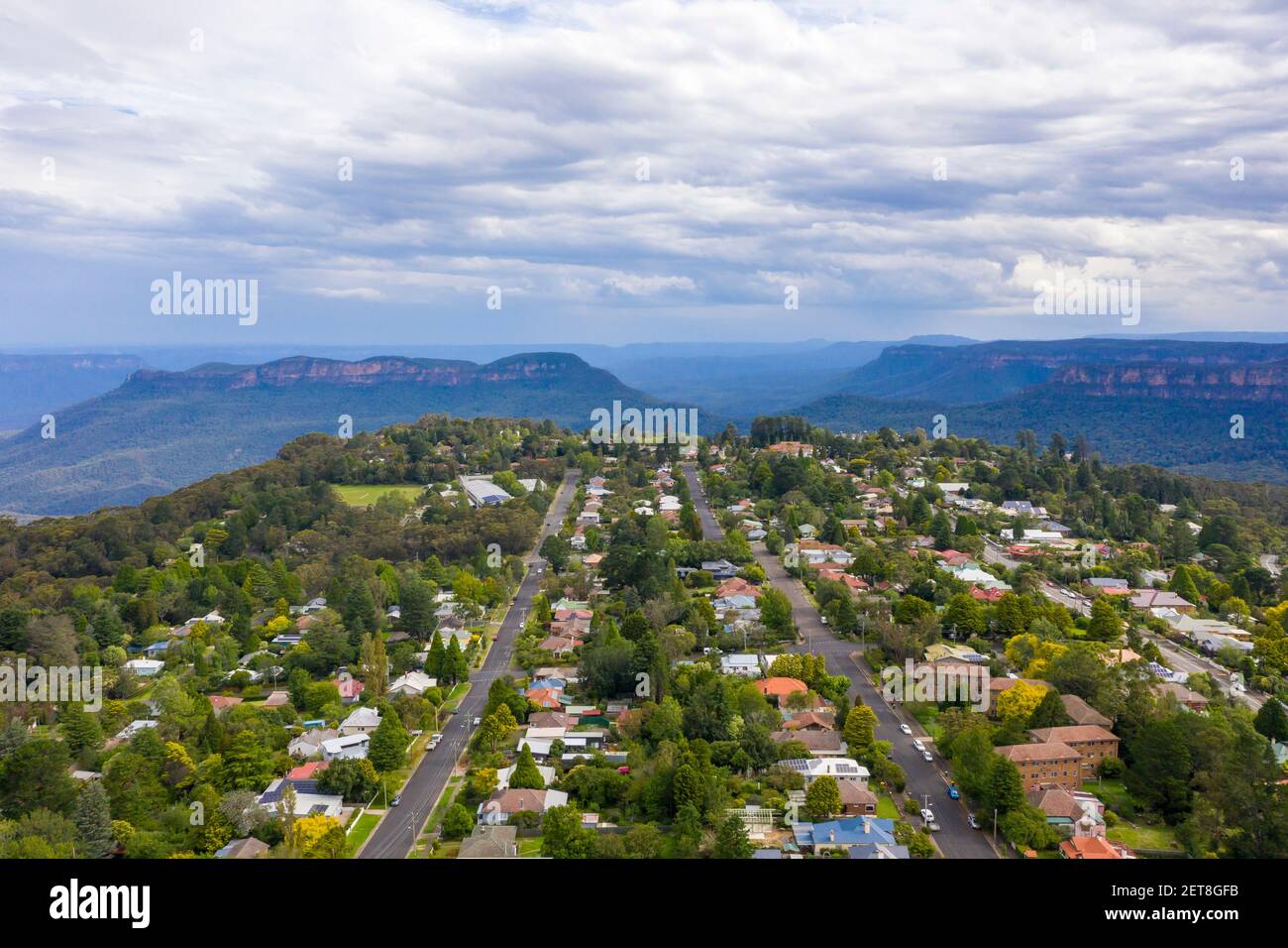 Aerial view of the Jamison Valley in Katoomba in The Blue Mountains in ...