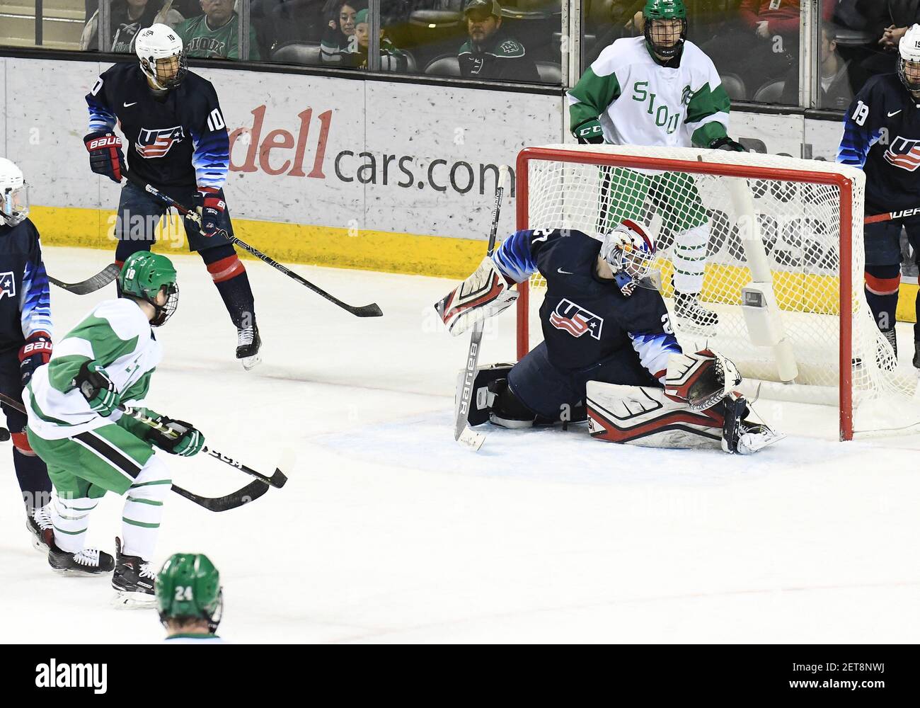 December 29, 2018 North Dakota Fighting Hawks Collin Adams (18) shoots ...