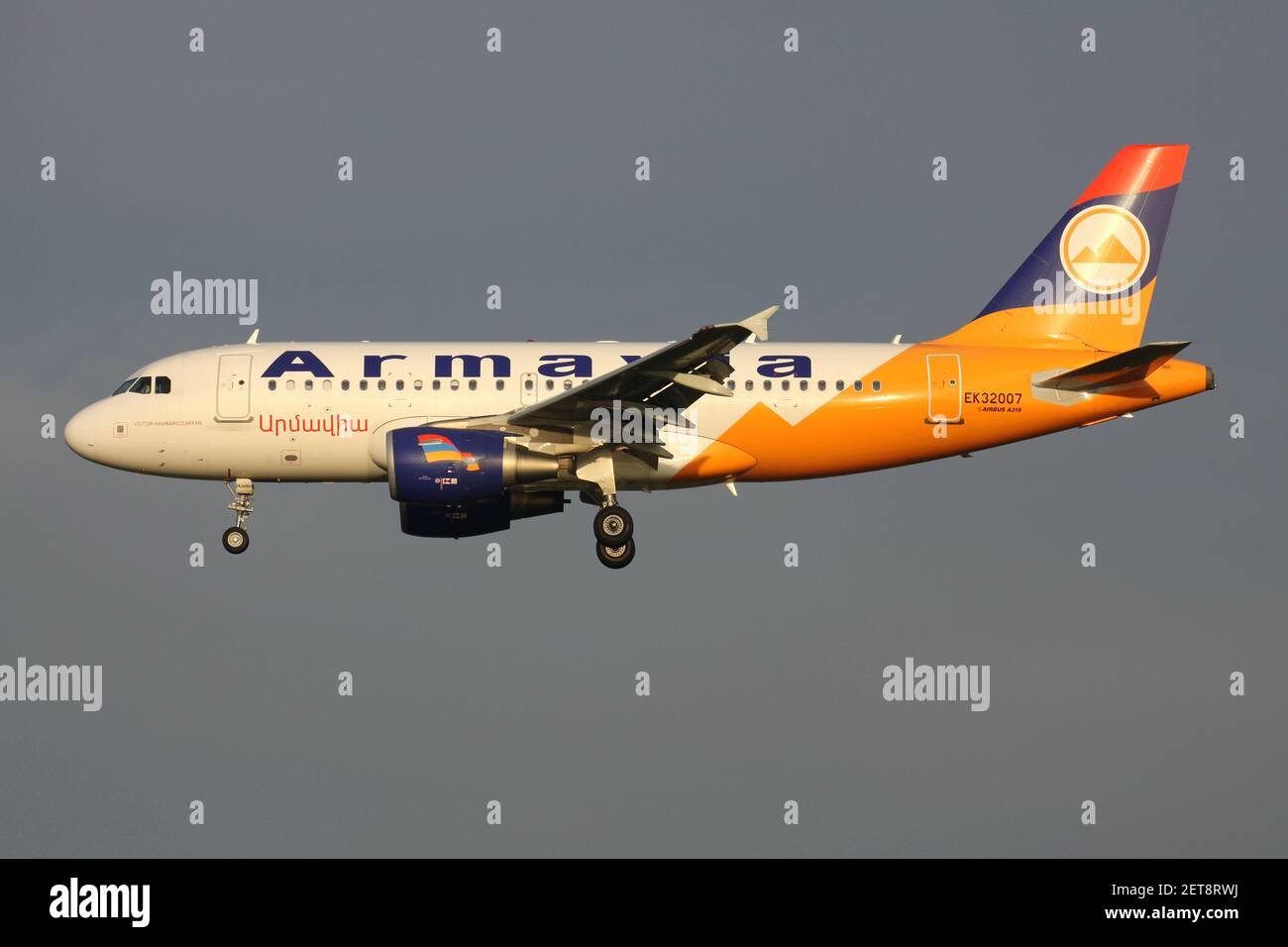 Armenian Armavia Airbus A319-100 with registration EK32007 on final for ...