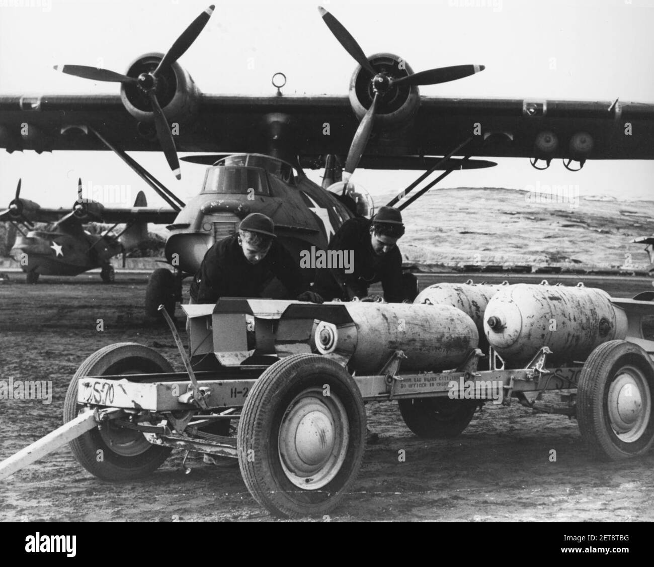 PBY-5A Catalinas with bombs on an Aleutian airfield c1943 Stock Photo ...