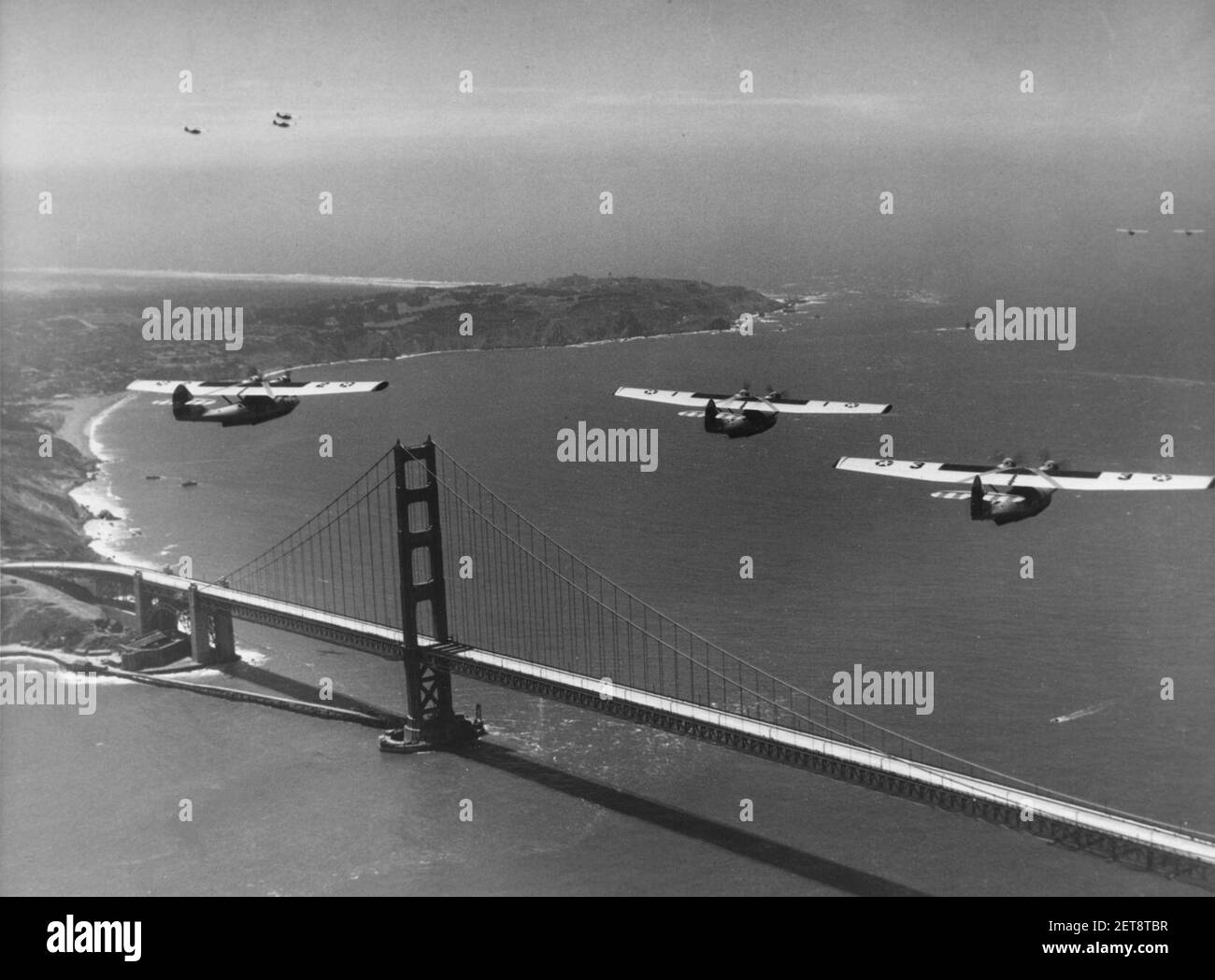 PBY-1 Catalinas of VP-9 over the Golden Gate Bridge in May 1937 Stock ...