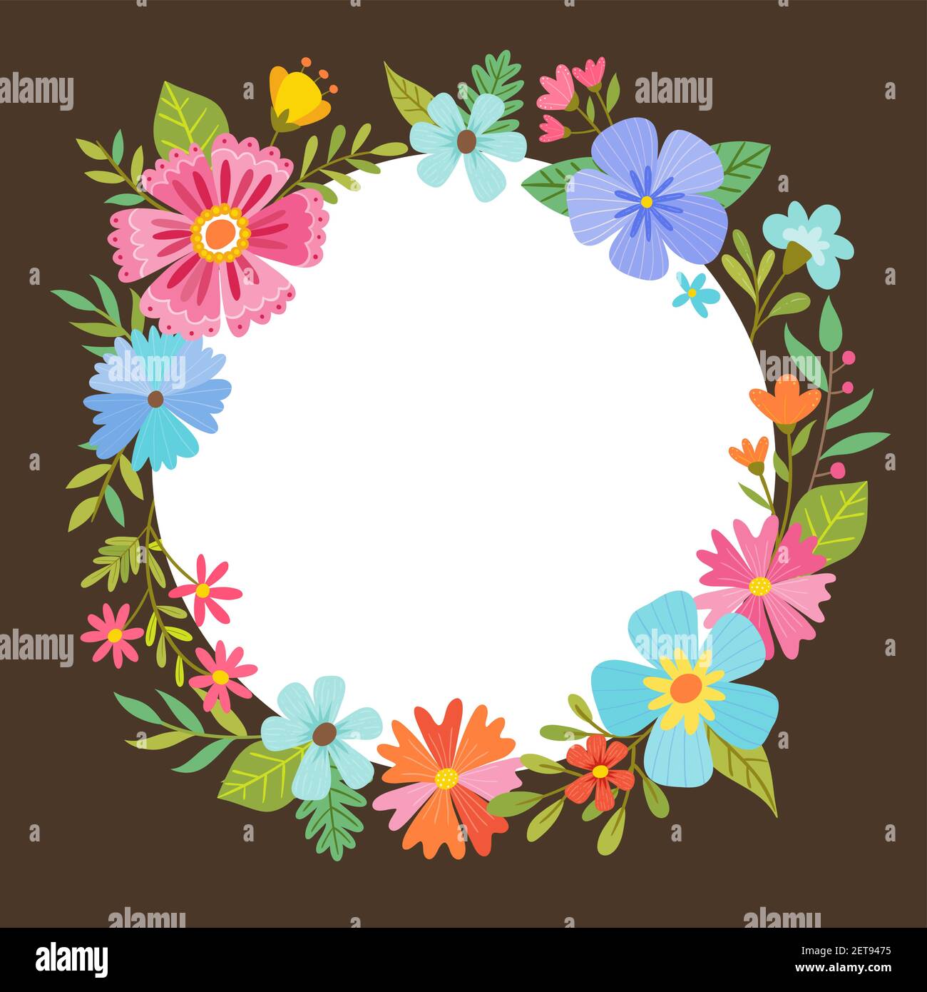 Colorful floral wreath design with a white circle in the middle for ...