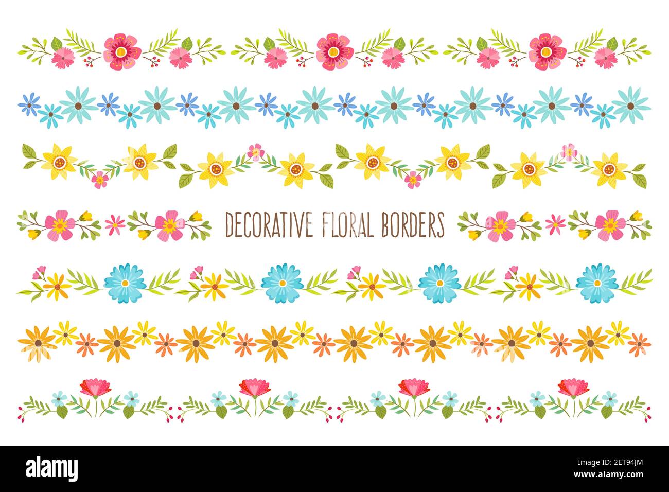 Set of colorful decorative floral borders. Perfect for create floral ...