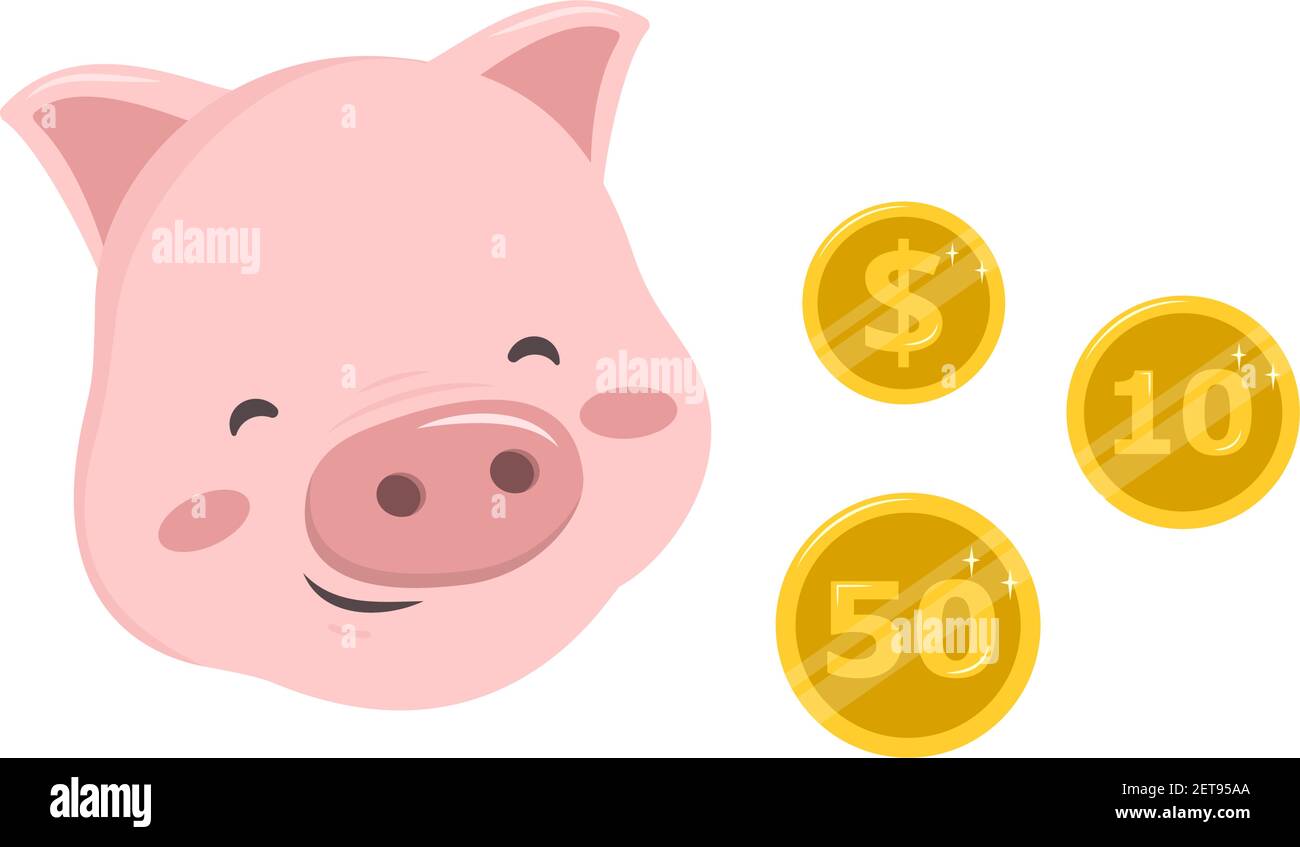 Pink pig head and gold coins icon Stock Vector Image & Art - Alamy