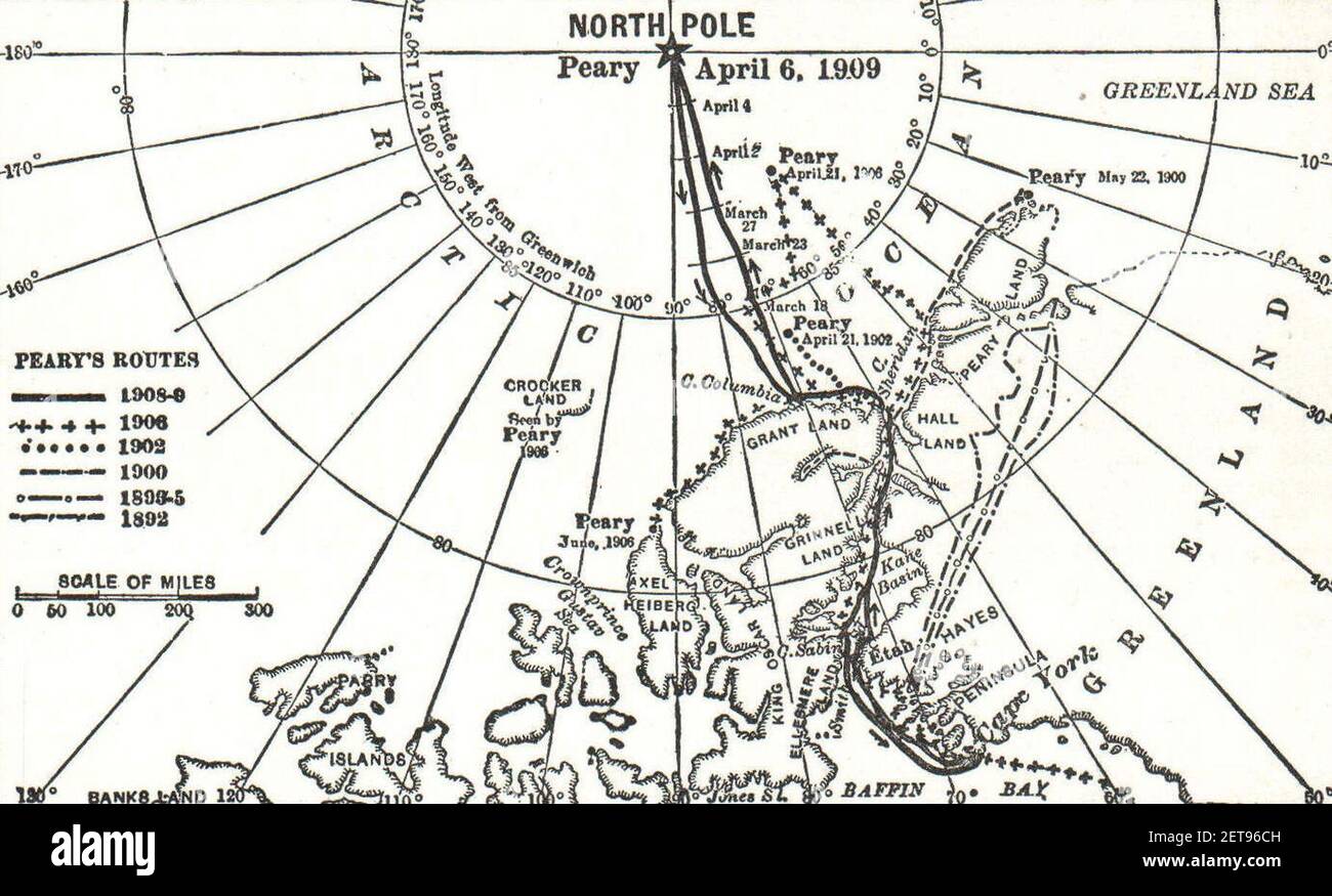 Peary's routes to the north Pole Stock Photo - Alamy